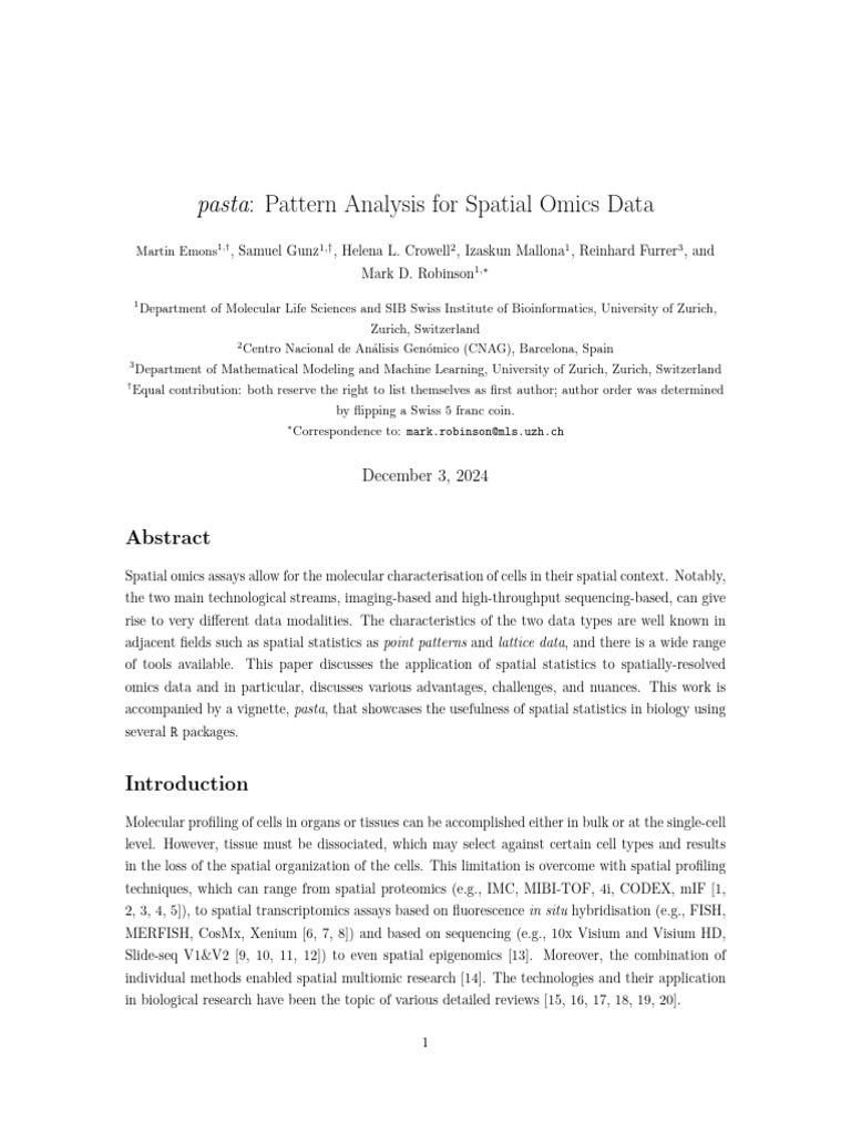 Pasta Pattern Analysis For Spatial Omics Data | PDF | Spatial Analysis | Statistics
