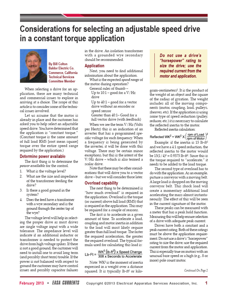 Considerations For Selecting An Adjustable Speed Drive in A Constant ...