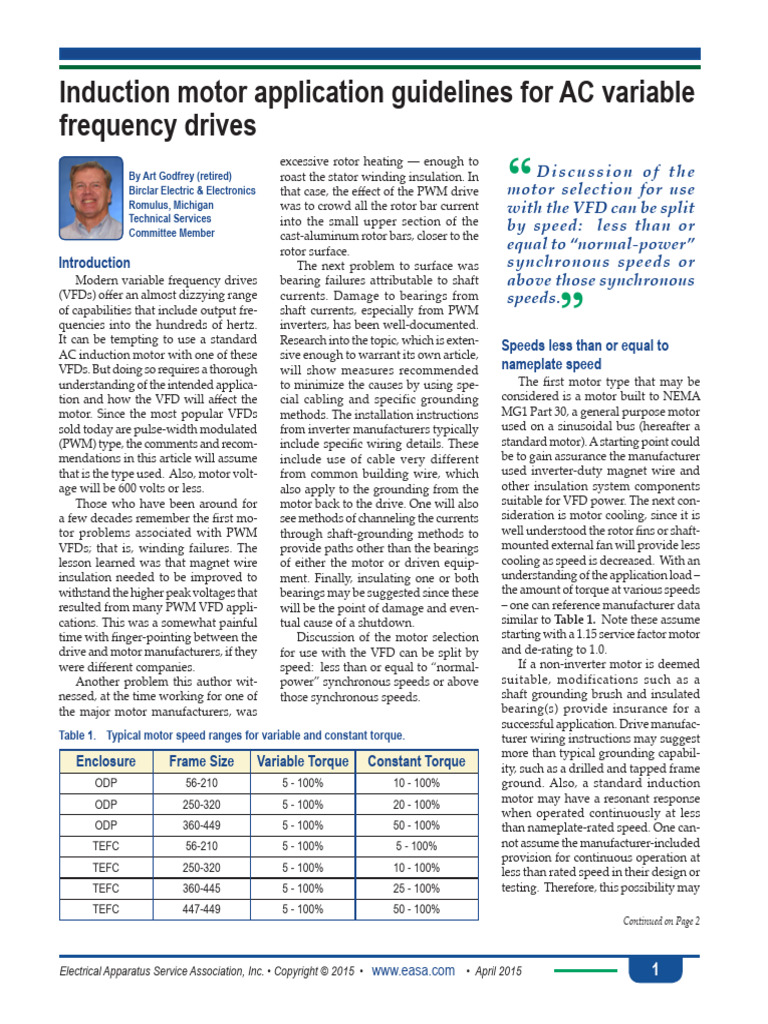 Induction Motor Application Guidelines For AC Variable Frequency Drives ...
