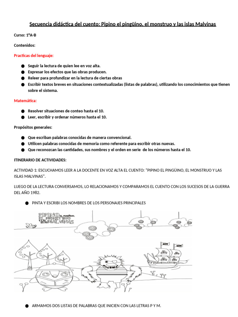 Secuencia Didáctica: Pipino el Pingüino | PDF