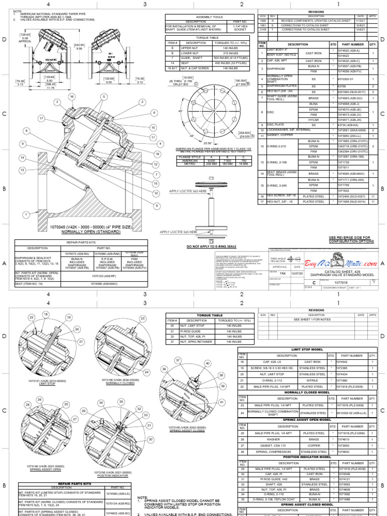 Diaphragm Valve Specification Sheet | PDF | Pipe (Fluid Conveyance) | Screw