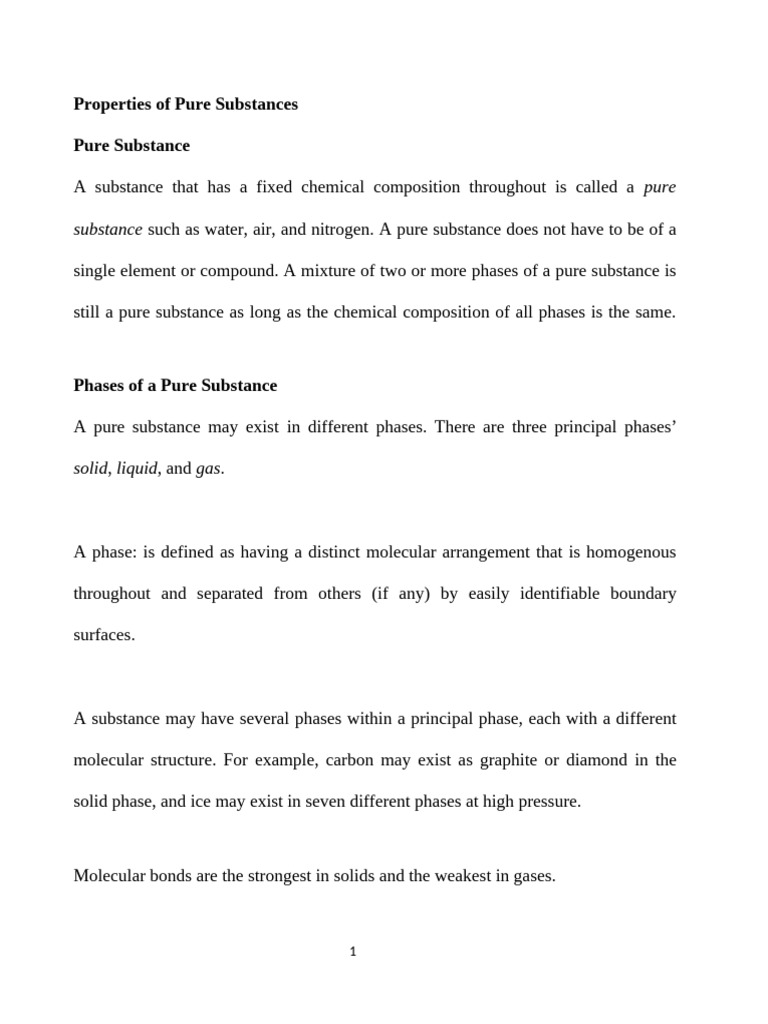 Properties and Phases of Pure Substances | PDF | Phase (Matter) | Molecules