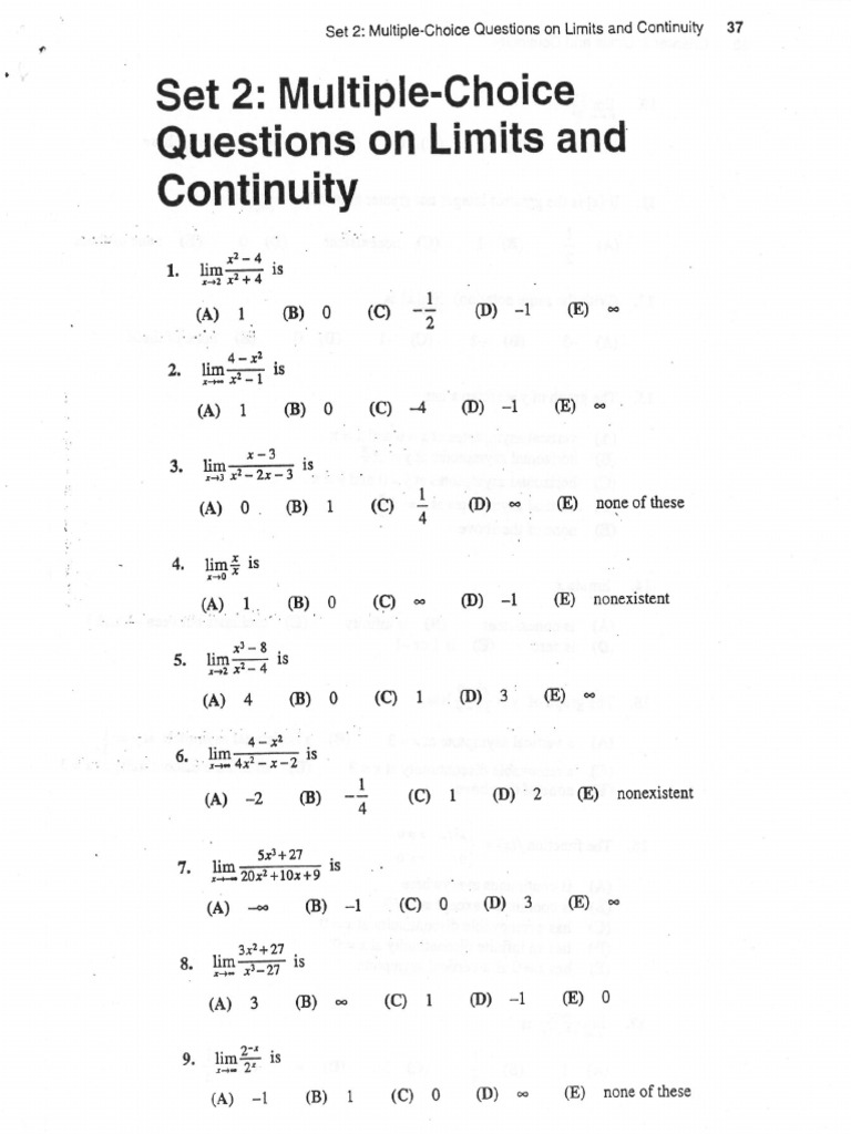 After Test Worksheet - MC Limits and Continuity | PDF