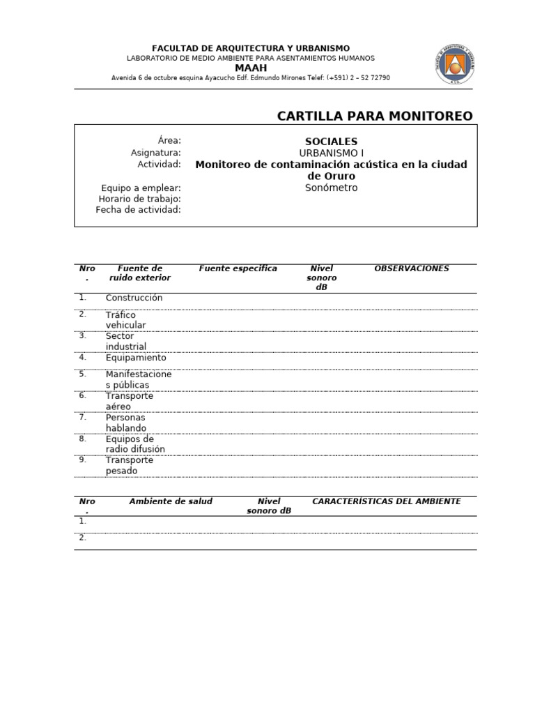 Monitoreo de Contaminación Acústica en Oruro | PDF