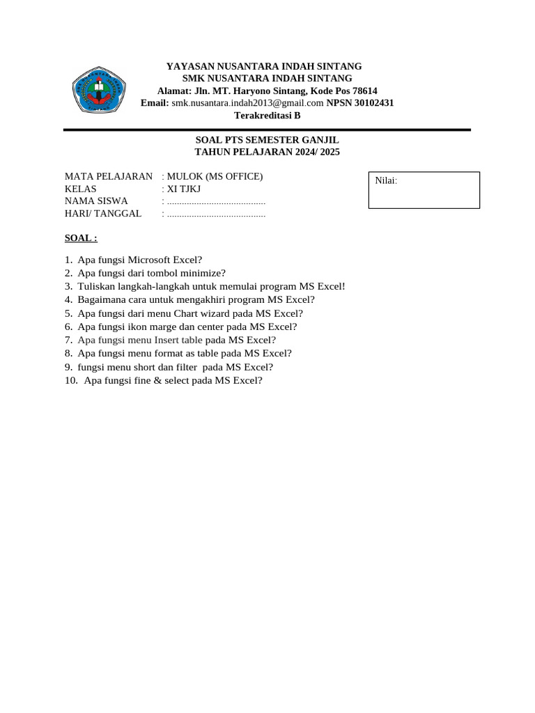 SOAL PTS MULOK KLS XI 2024 | PDF