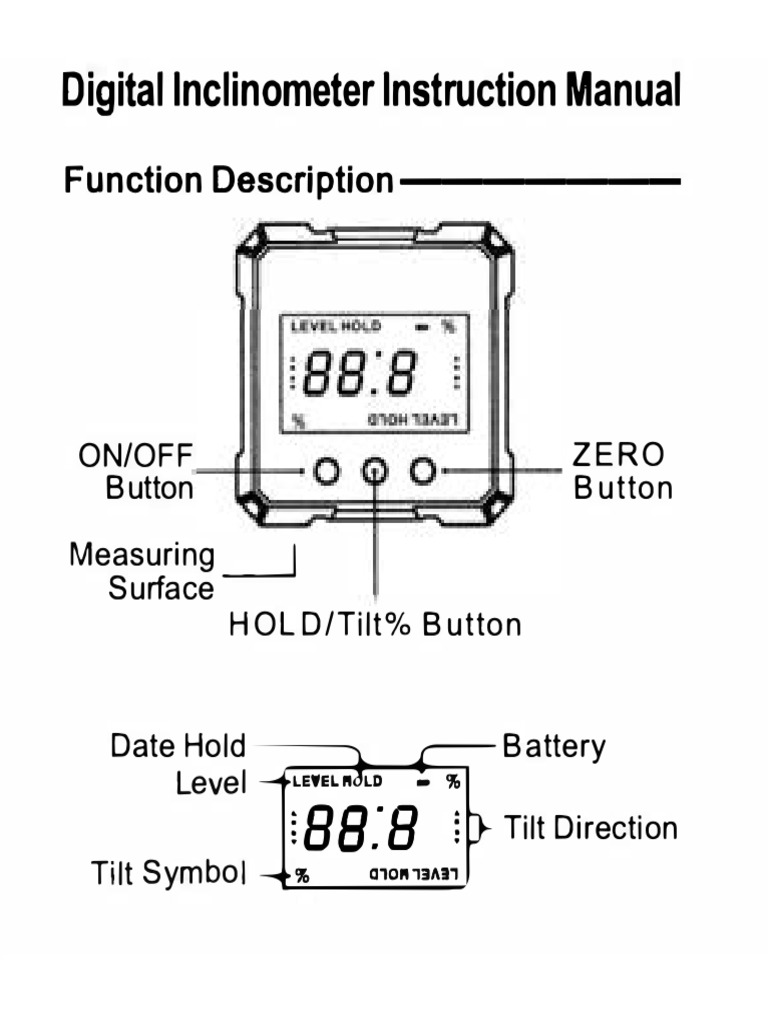 Digital Inclinometer Instruction Manual - 2022-05 | PDF | Angle | Metrology