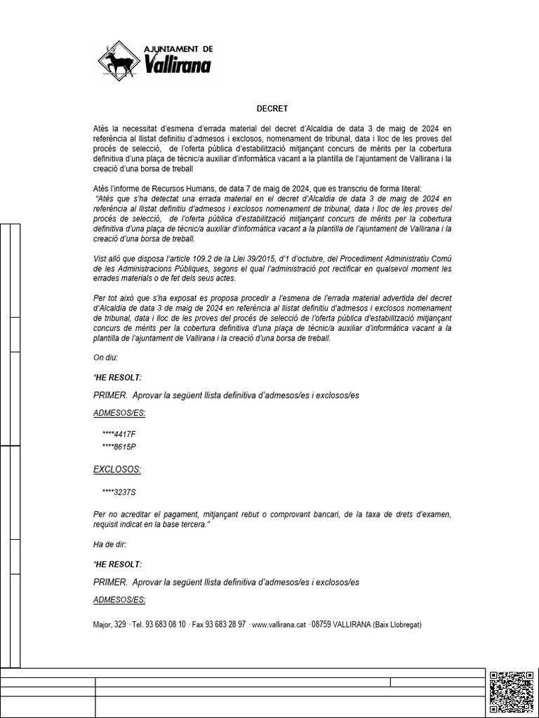 Decret Esmena Admesos I Exclosos Tec Aux Informatica | PDF
