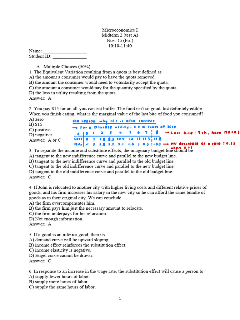 Midterm 2 (A) - With Answer Keys | PDF | Cost Of Living | Demand