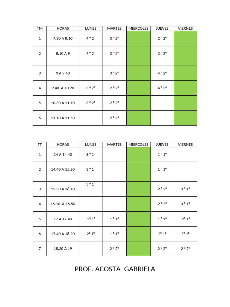 Horario Prof Acosta Tm y Tt | PDF