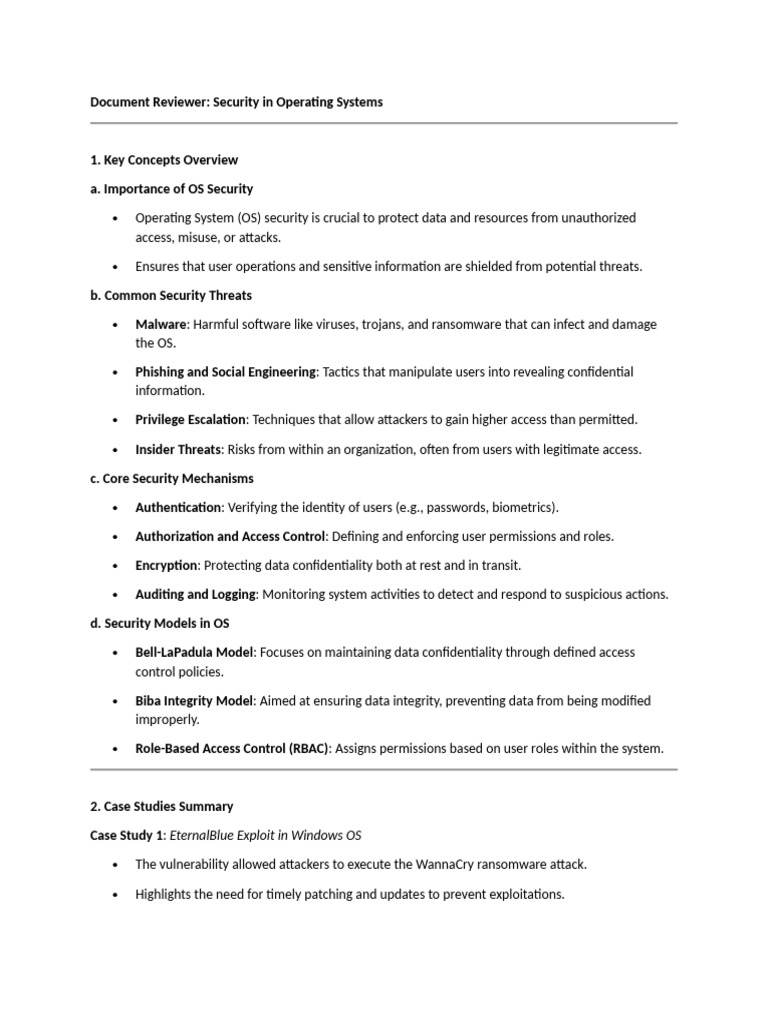 CS 403 - Operating Systems Reviewer | PDF | Security | Computer Security