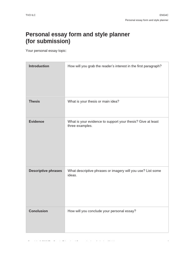 Eng4c 01 Personal Essay Planner | PDF