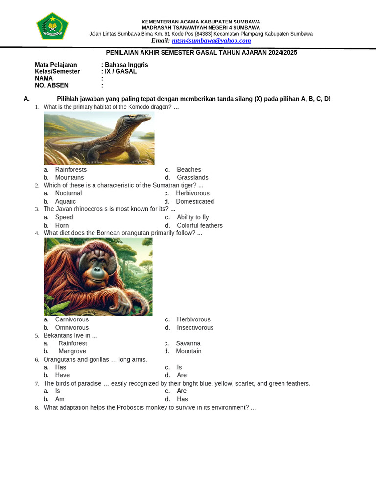 SOAL_PAS_BAHASA_INGGRIS_KELAS_9_KUMER_SEMESTER_1[1] | PDF