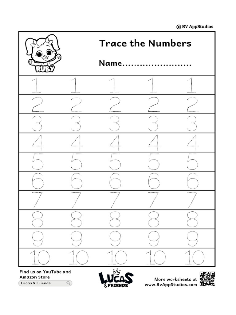 129 Free Printable Worksheets For Kids Dotted Numbers To Trace 1 10 ...