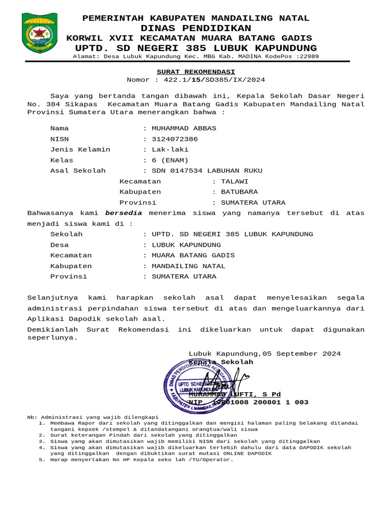 Suket Menerima Siswa Setempel | PDF