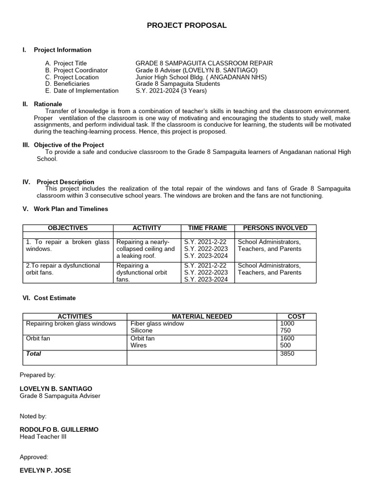 PROJECT-PROPOSAL-Grade-8-Sampaguita | PDF | Teachers | Teaching