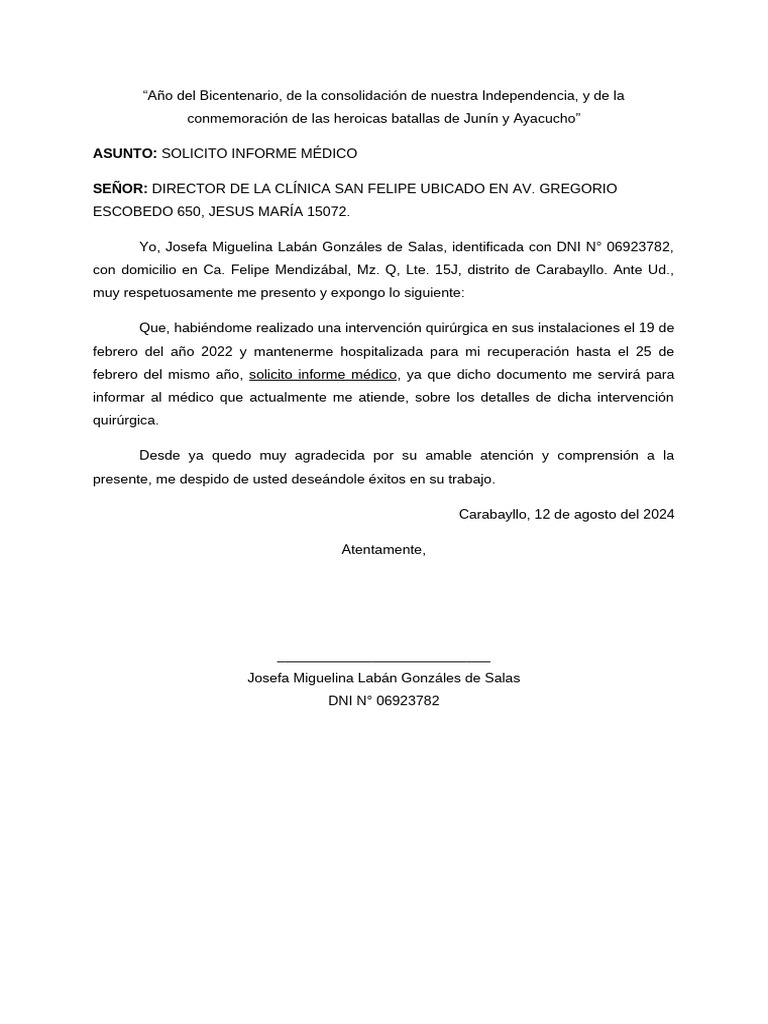 Solicito Informe Médico | PDF