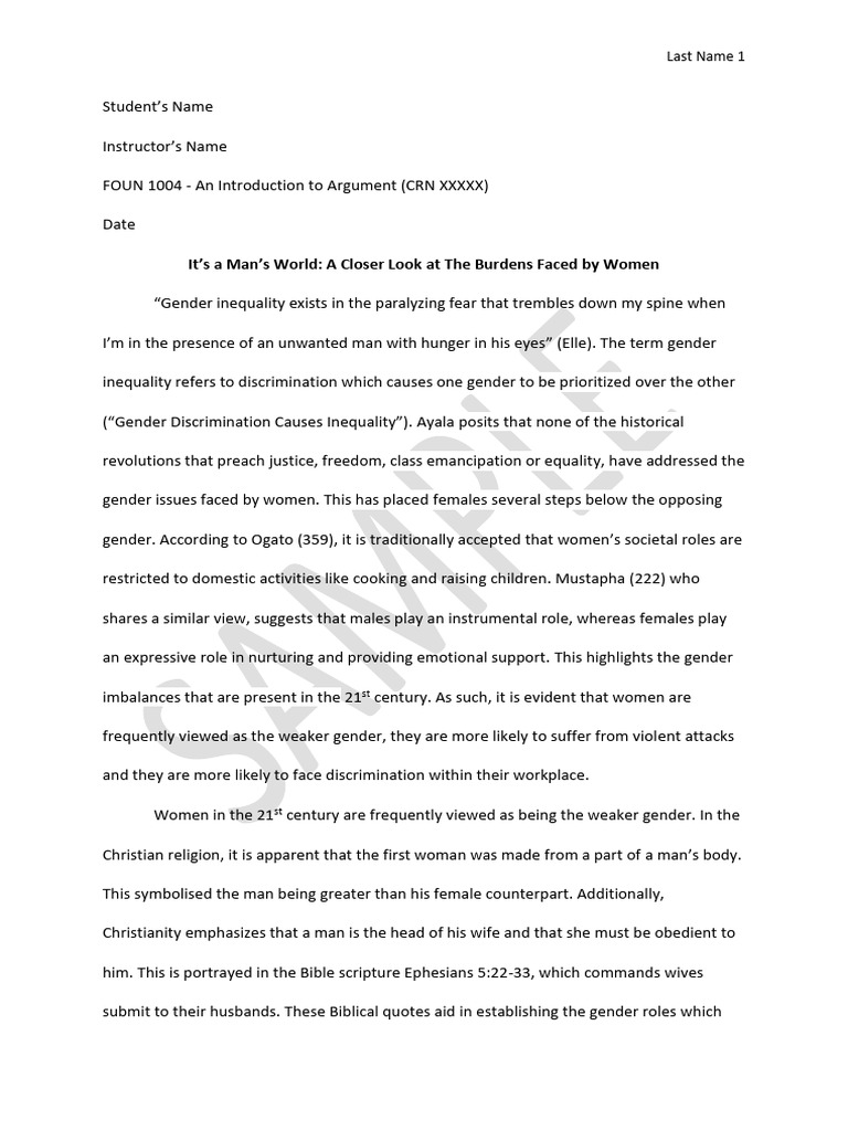 Argument Essay Final Student Sample 1 | PDF | Domestic Violence | Violence