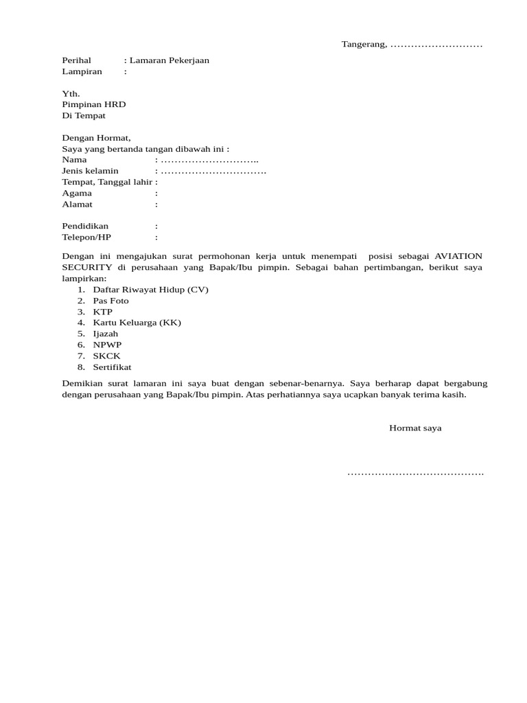 Contoh Surat Lamaran Kerja Tulis Tangan | PDF