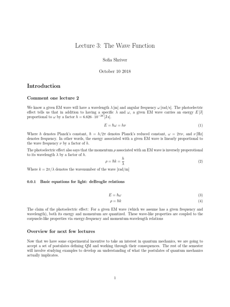 Lecture 3 The Wave Function | PDF | Wavelength | Waves