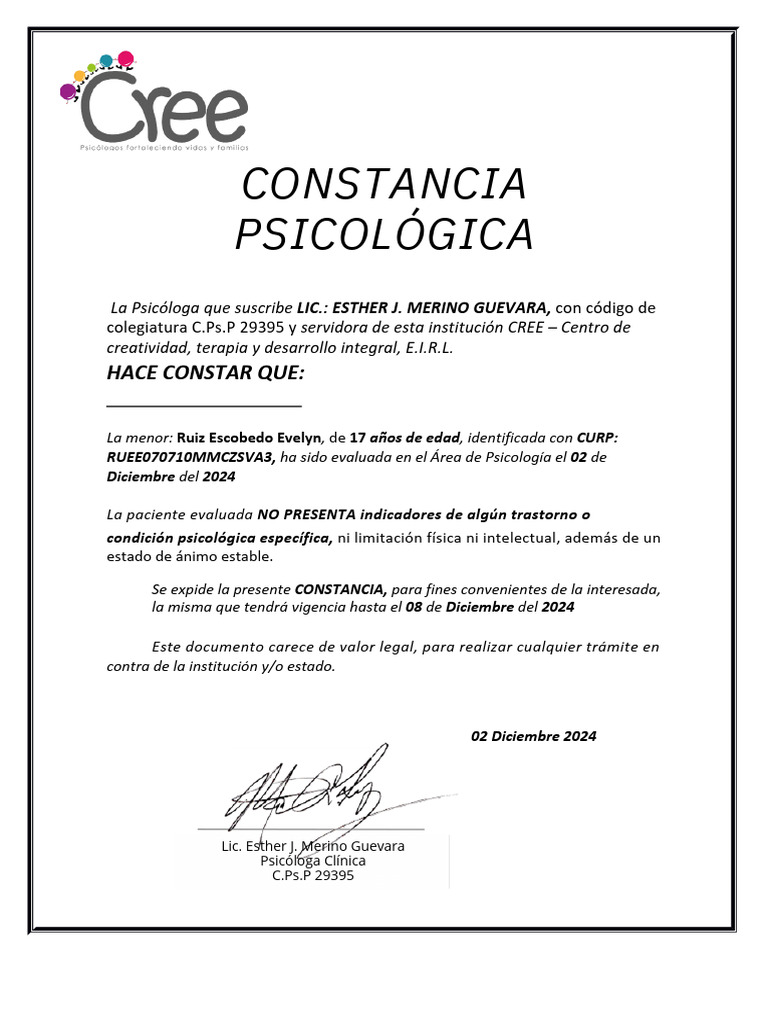 Constancia Psicológica de Estabilidad | PDF