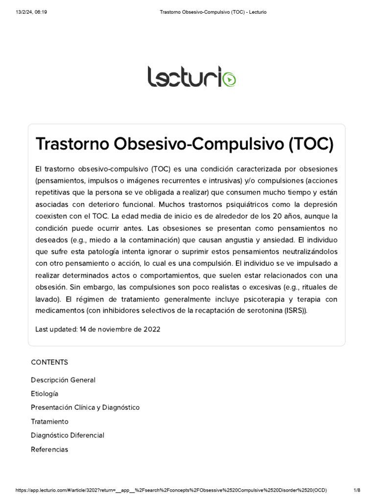 Trastorno Obsesivo-Compulsivo: Guía Completa | PDF | Desorden obsesivo compulsivo | Inhibidor ...
