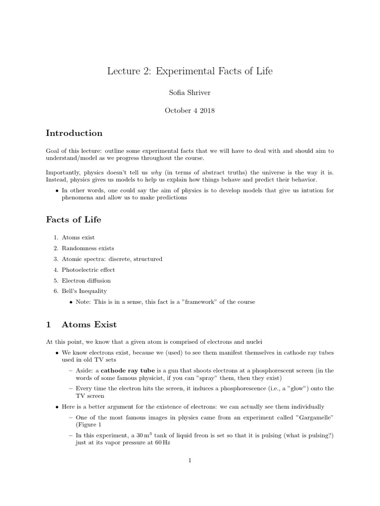 Lecture_2__Experimental_Facts_of_Life | PDF | Electron | Light