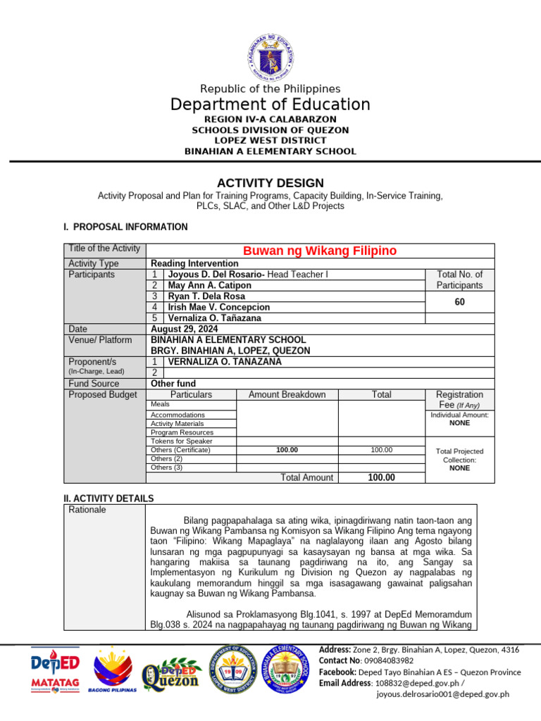 Buwan NG Wika Activity Design | PDF