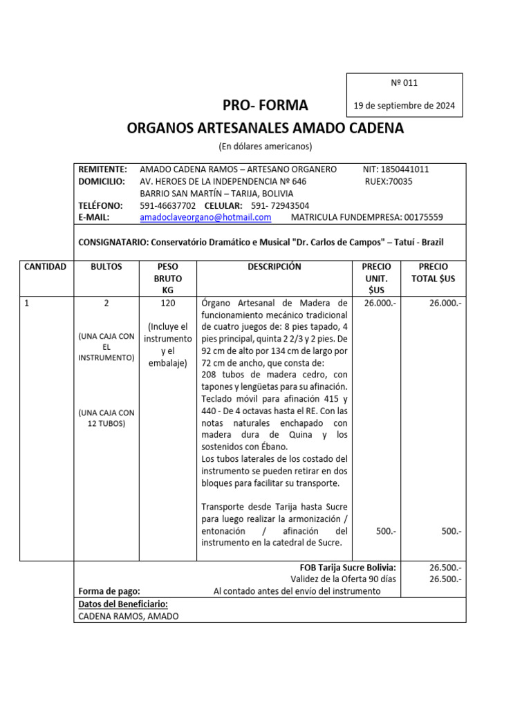 Pro Forma 2024-11 (4 Juegos) | PDF | Tecnología musical | Instrumentos ...
