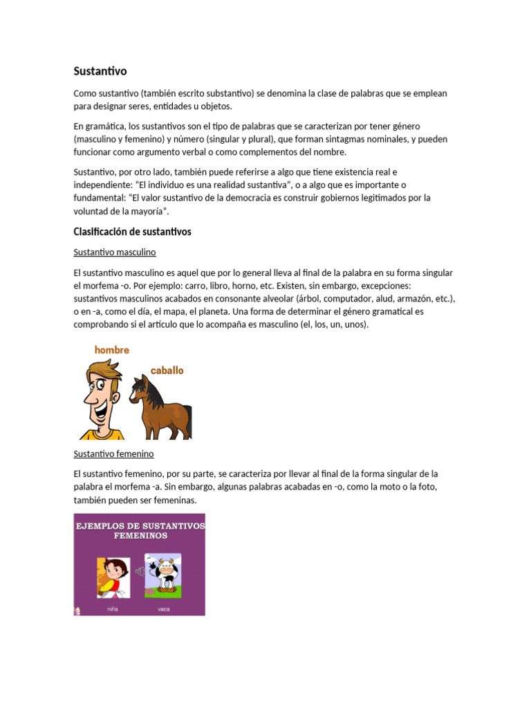 Sustantivo: Clasificación de Sustantivos | PDF | Adjetivo | Sustantivo