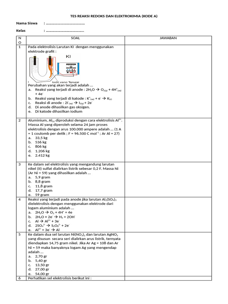Latihan soal2 Elektrolisis - siswa | PDF