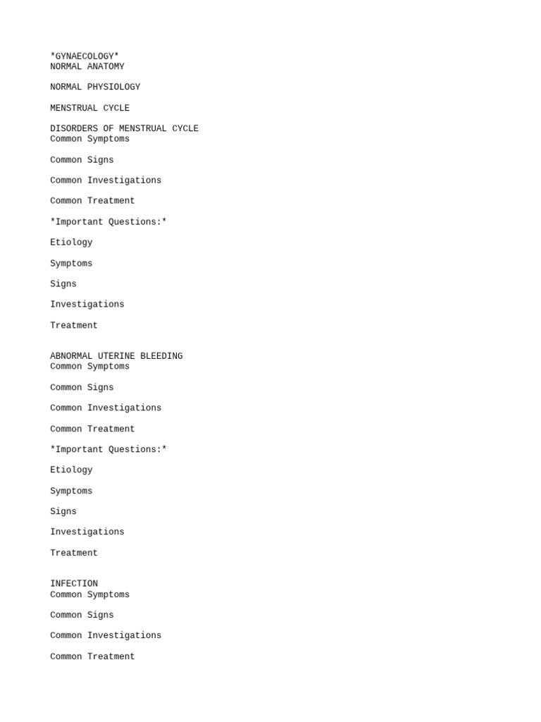 Cheat Sheet - Obstetrics & Gynaecology | PDF