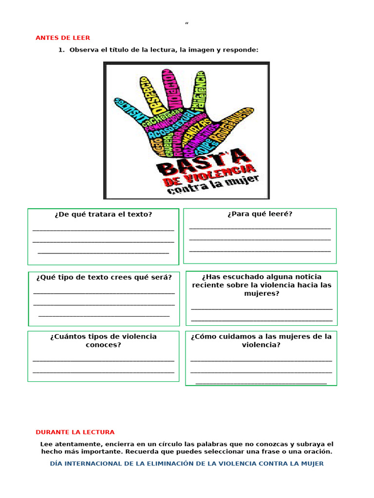 Ficha-Fecha Cívica-Día Internacional de La Eliminación de La Violencia ...