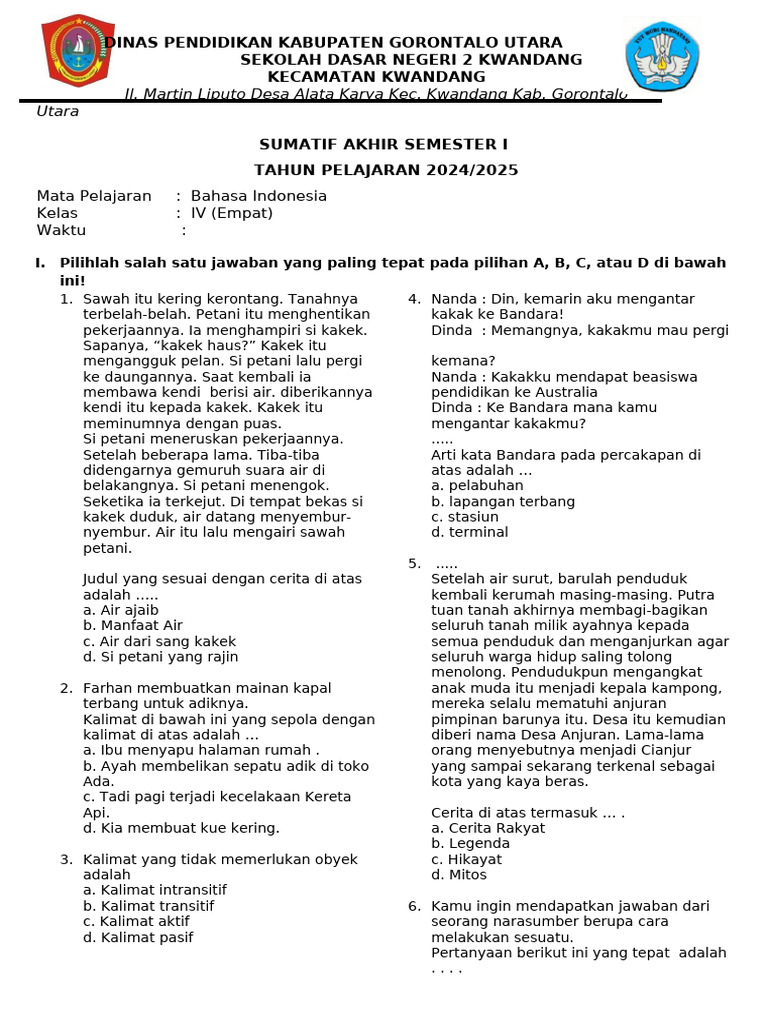 SOAL SAS BINDO SMSTR 1 OK | PDF