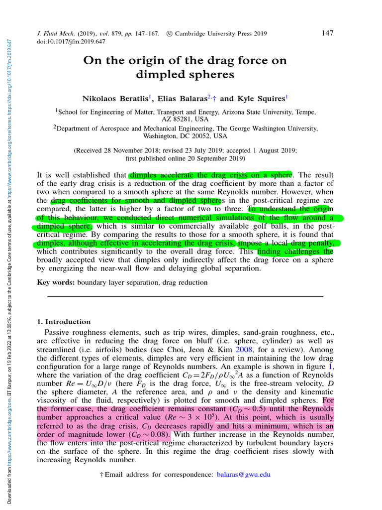 On The Origin of The Drag Force On Dimpled Spheres - Beraltis | PDF ...