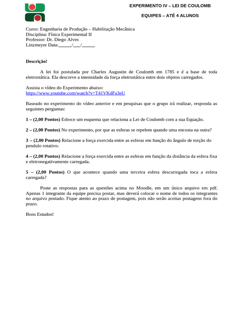 4 - Experimento IV - Experimento Lei de Coulomb | PDF