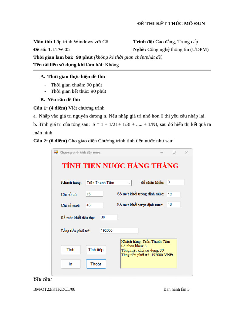 Đề Thực Hành LT Windows C# - Đề 5 | PDF