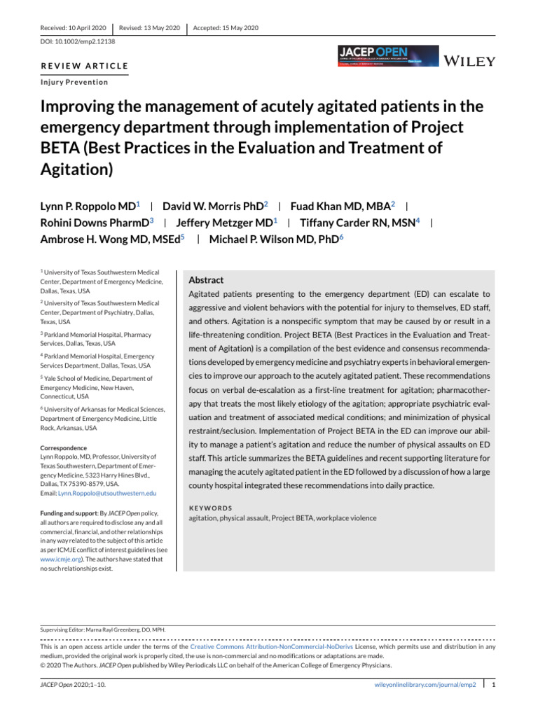 Improving the Management of Acutely Agitated Patients BETA | PDF ...