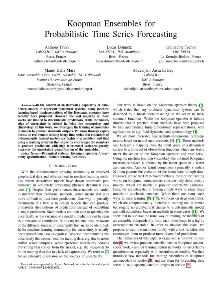 Koopman Ensembles For Probabilistic Time Series Forecasting | PDF | Variance | Estimator