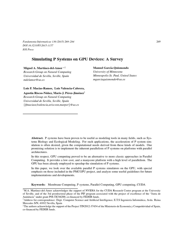 2015 Simulating P Systems on GPU Devices A Survey | PDF | Parallel Computing | Graphics ...