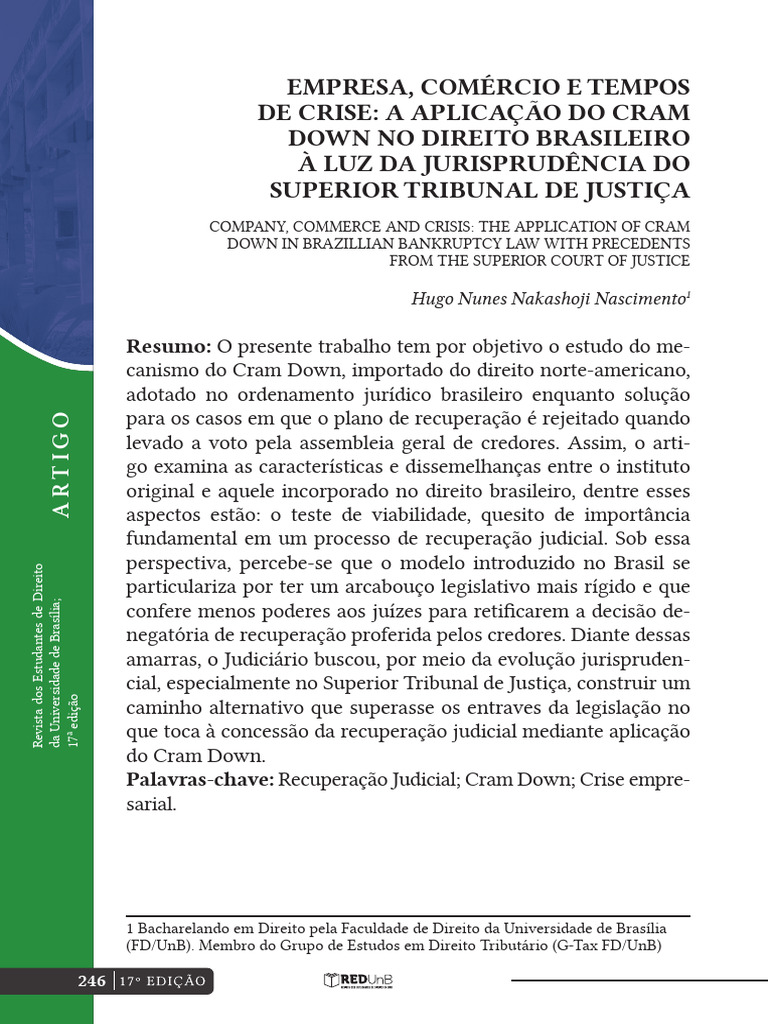 Cram Down no Direito Brasileiro | PDF | Falência | Crédito