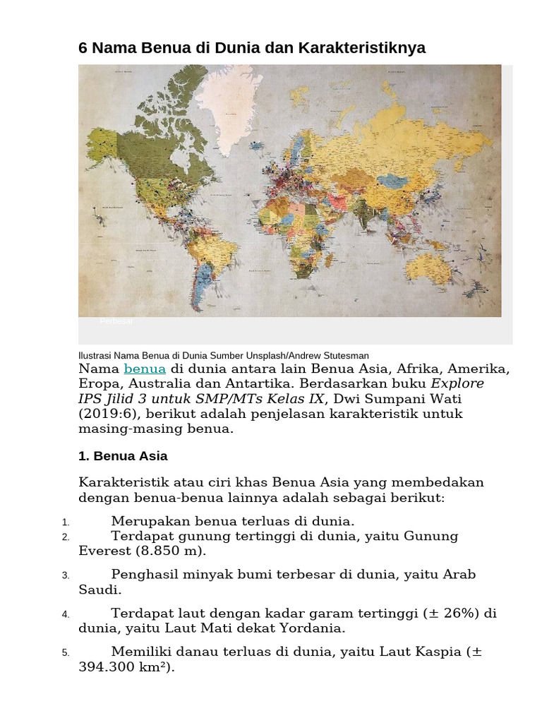6 Nama Benua Di Dunia Dan Karakteristiknya | PDF