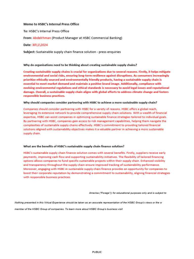 HSBC's Sustainable Supply Chain Finance | PDF | Supply Chain ...