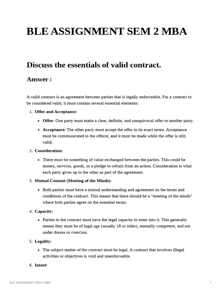 Business Law and Ethics Assignment Sem 2 Mba-1 | PDF | Consideration | Damages
