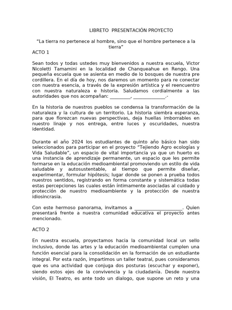 Libreto de Presentación de Proyecto | PDF