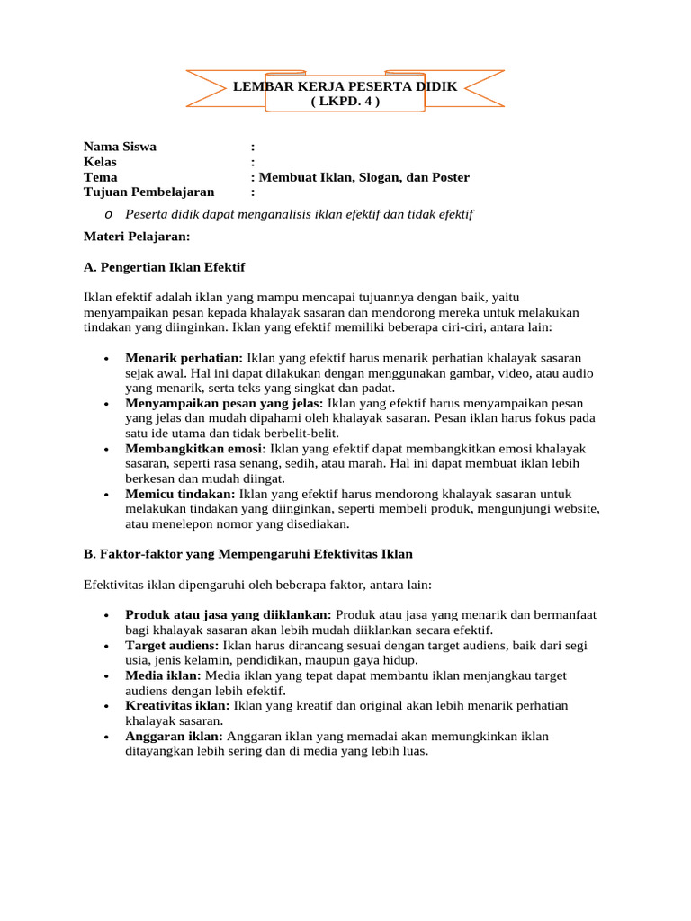 LKPD IKLAN 4 | PDF