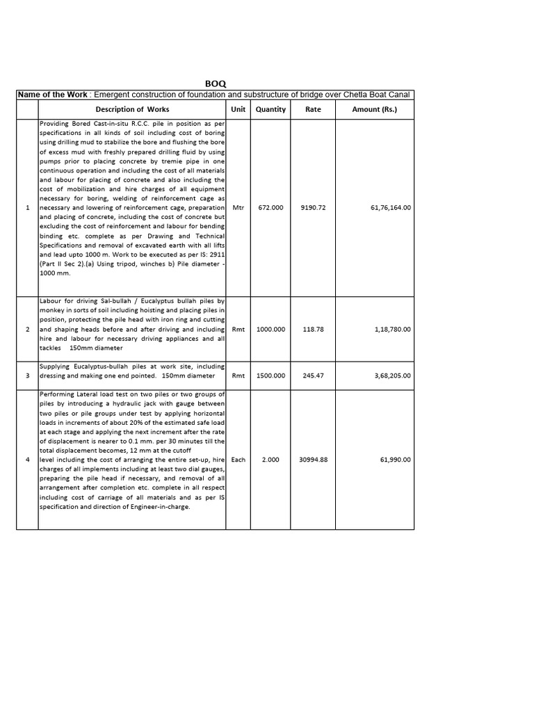 Boq Pile Majherhatbridge | PDF | Deep Foundation | Concrete