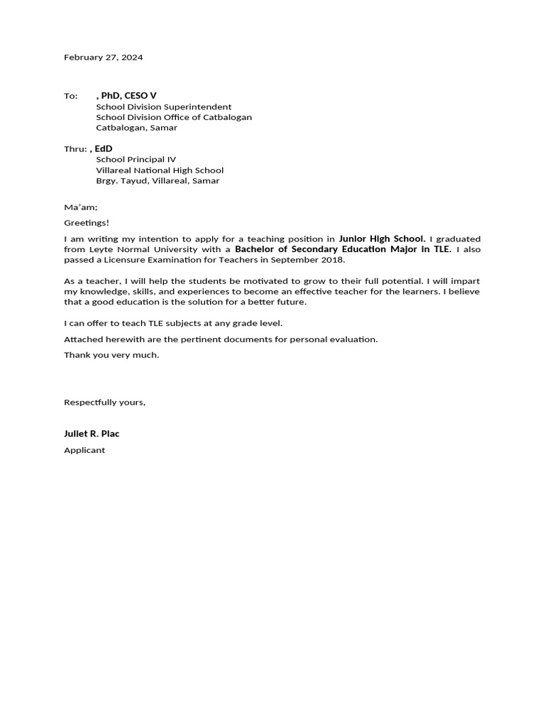 Application Letter Sample | PDF