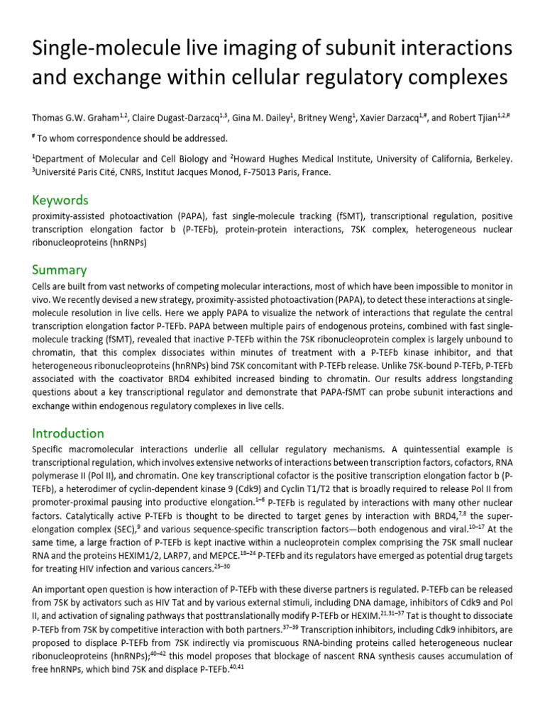 Single-Molecule Live Imaging of Subunit Interactions | PDF | Life ...