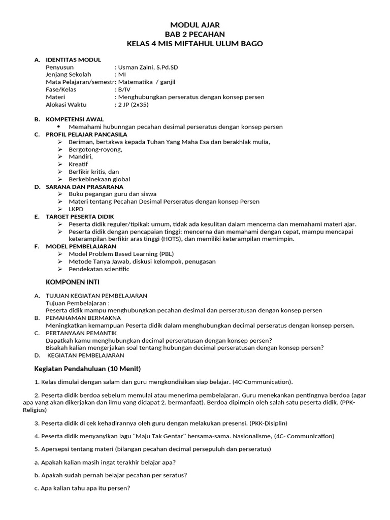 Modul Ajar MTK | PDF