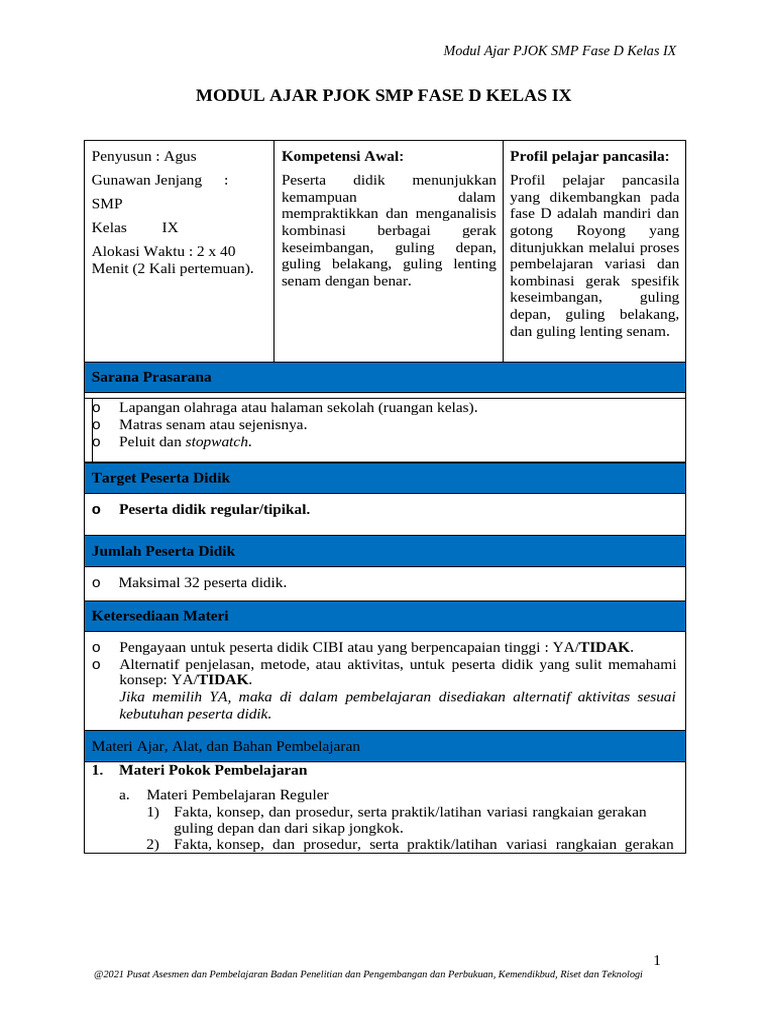 Modul Ajar Roll Depan | PDF